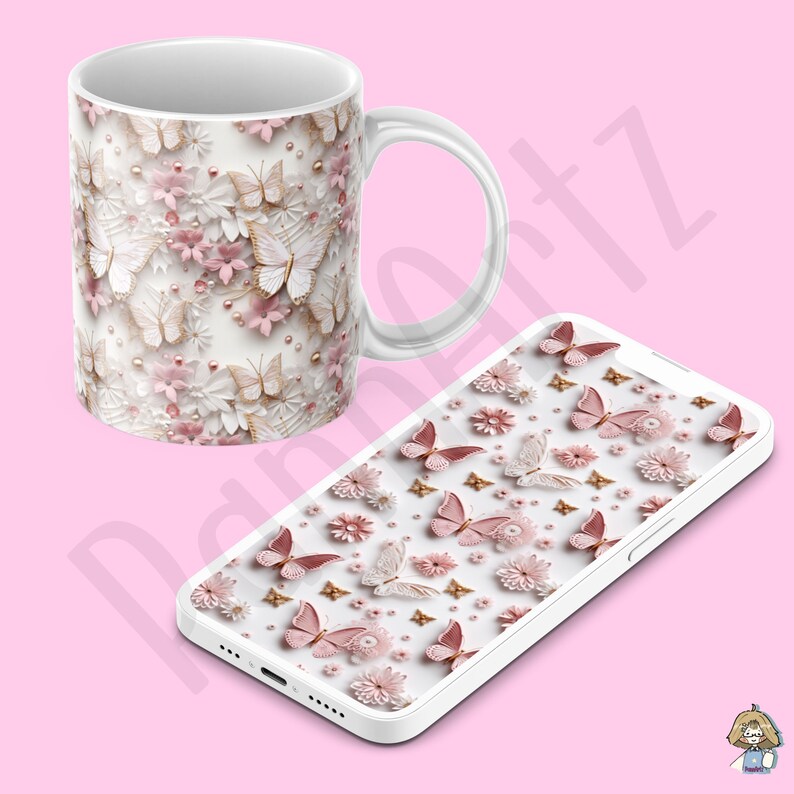 Pink Butterfly Seamless Pattern, Digital Paper, 3D Paper Wrap ...