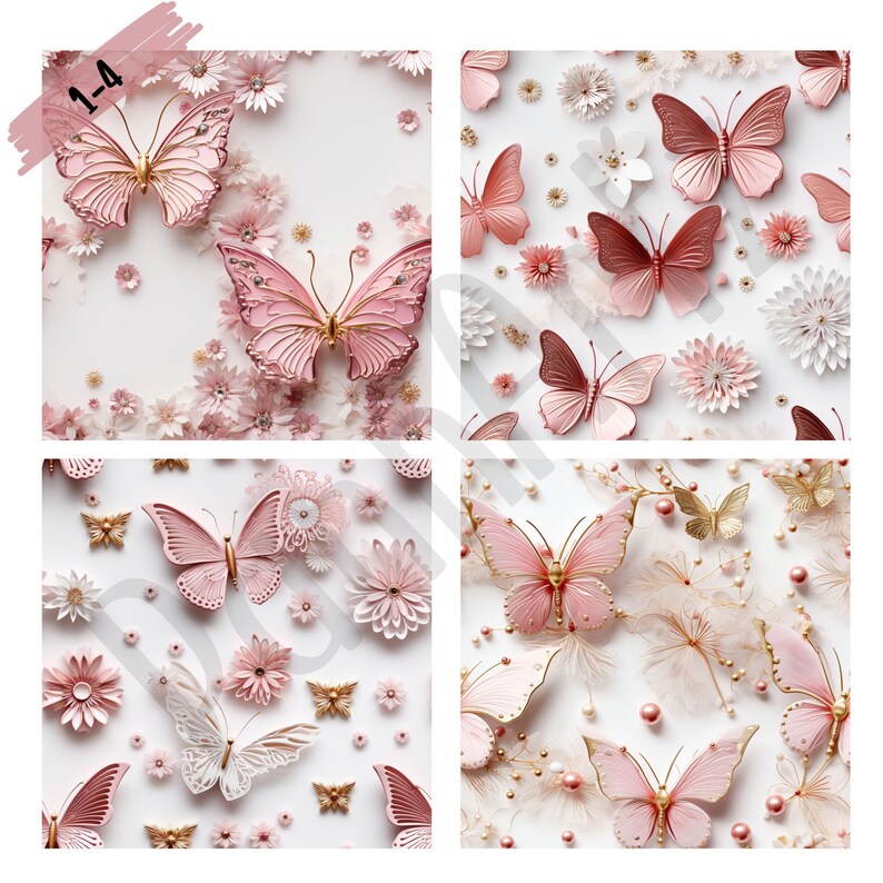 Pink Butterfly Seamless Pattern, Digital Paper, 3D Paper Wrap ...