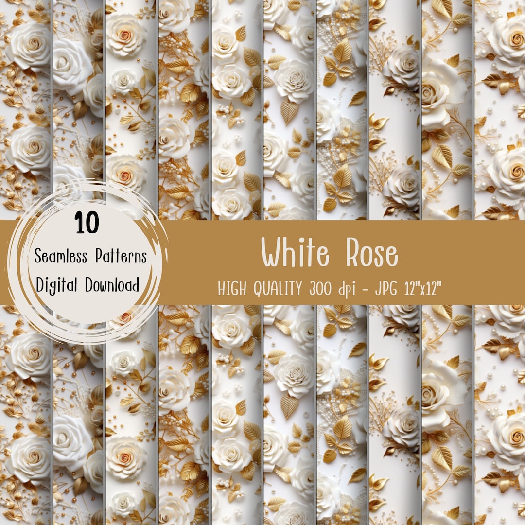 White Rose, Seamless Pattern, Digital Paper Pack, 3D Paper Wrap ...