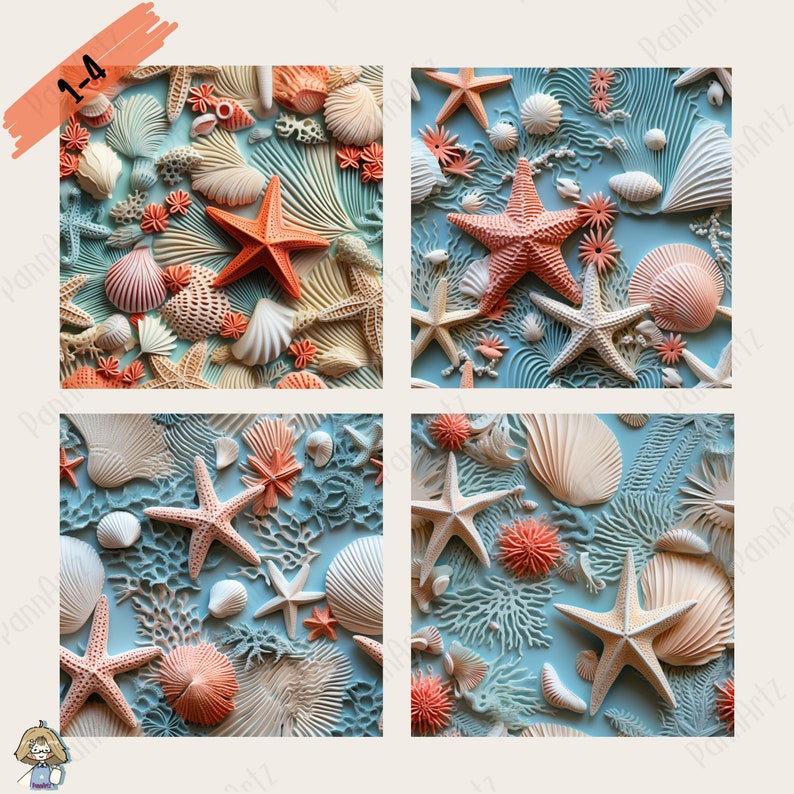 Starfish and Shell Seamless Pattern, Digital Paper, Commercial Use ...