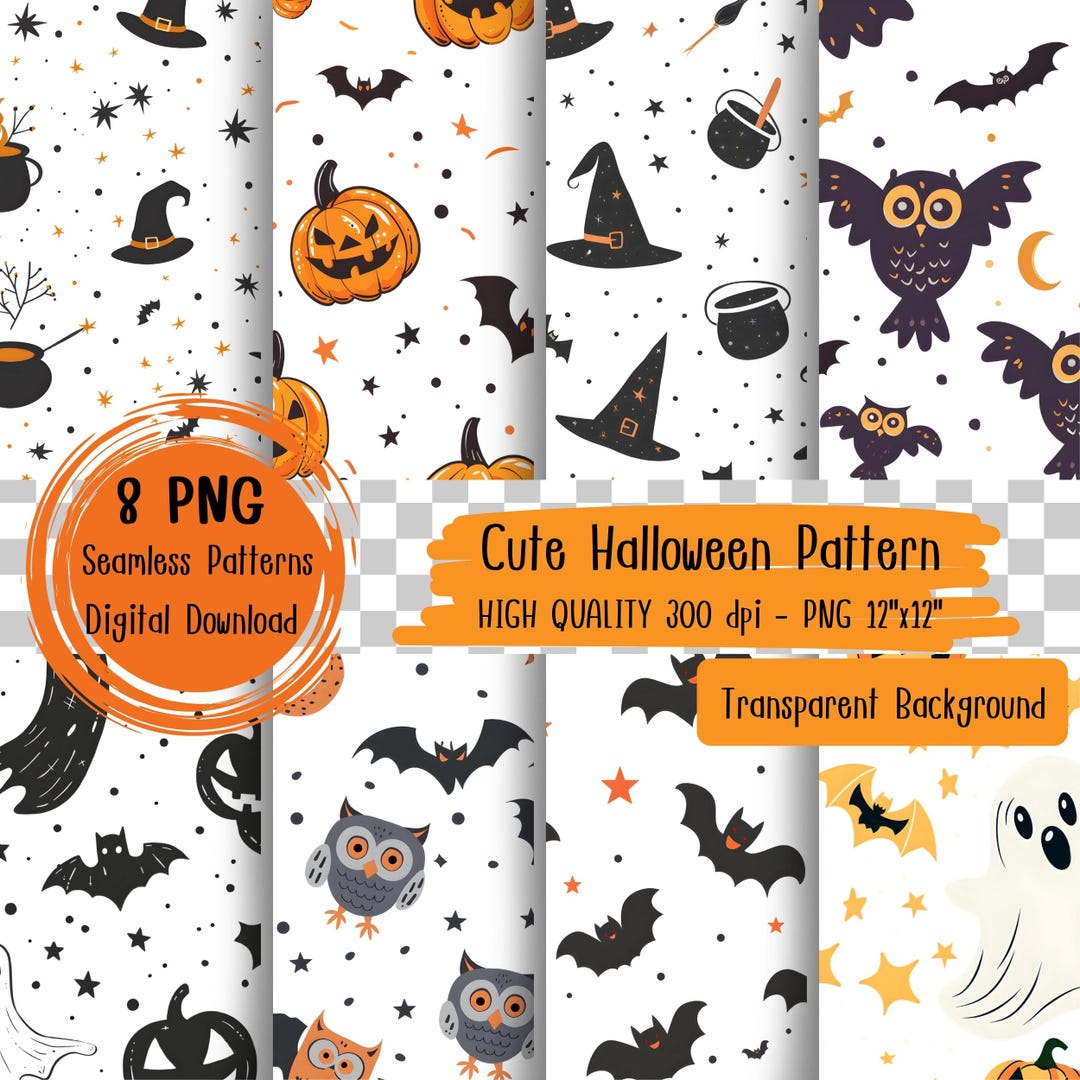 Cute Halloween Transparent Seamless Pattern, Digital Paper, Commercial ...