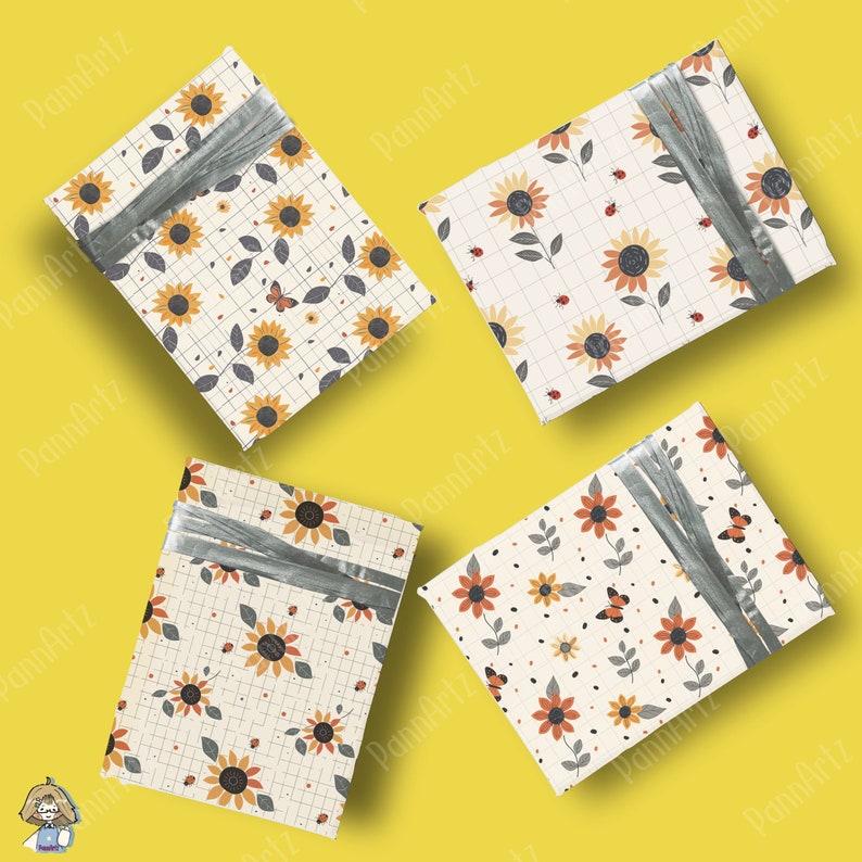 Sunflower on Grid Line Seamless Pattern, Digital Paper, Commercial Use ...