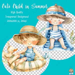 Cute Child in Summer Clipart, Children Clipart, Funny Summer, Kid ...