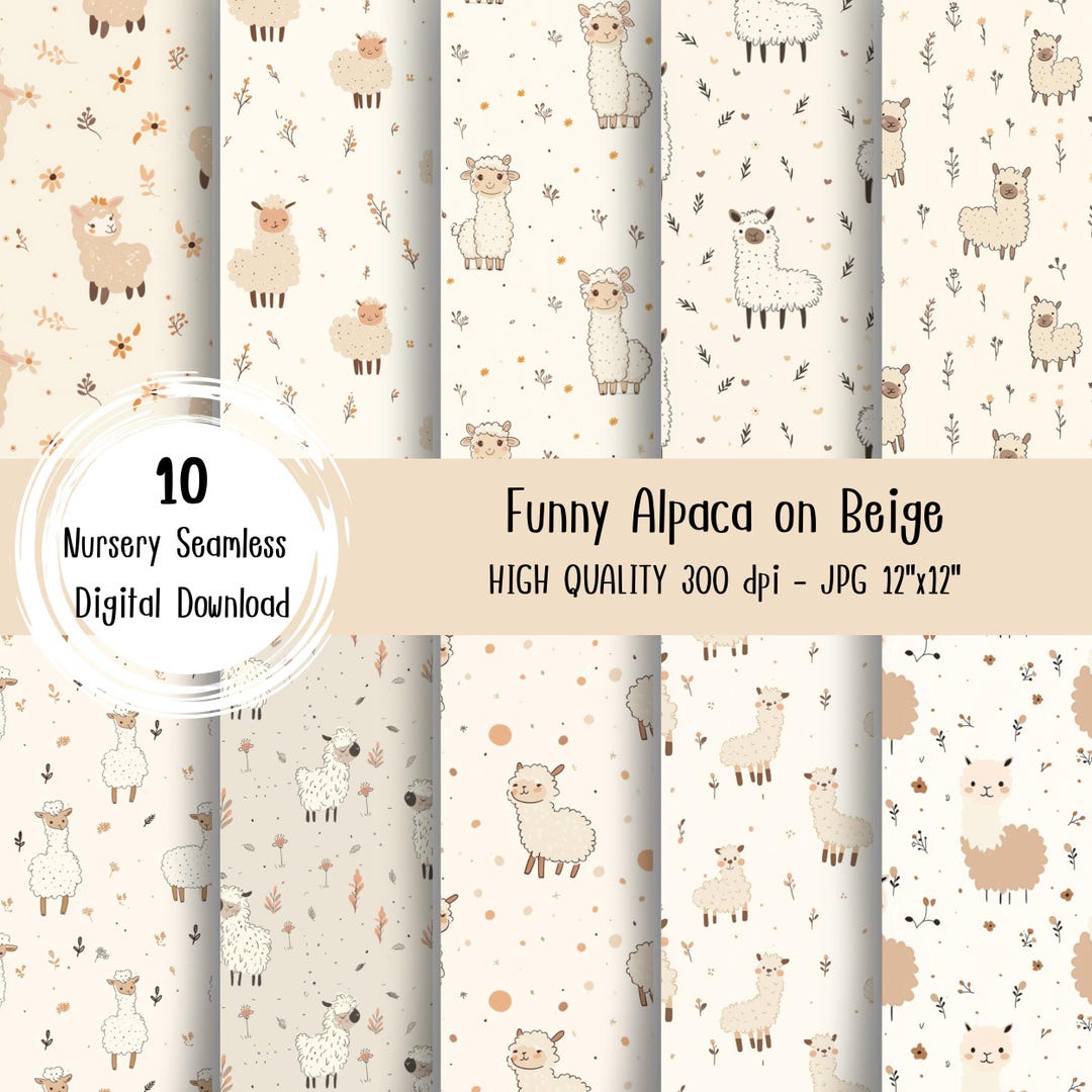 Funny Alpaca Seamless Pattern, Cartoon Digital Download, Commercial Use ...