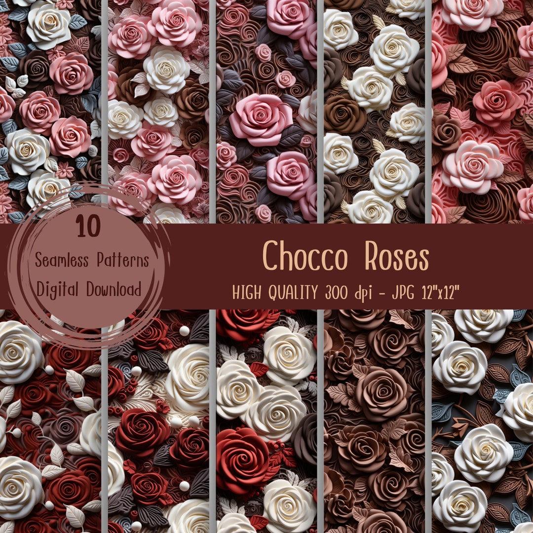 Chocolate Rose Seamless Pattern, Paper Print, Rose Background ...
