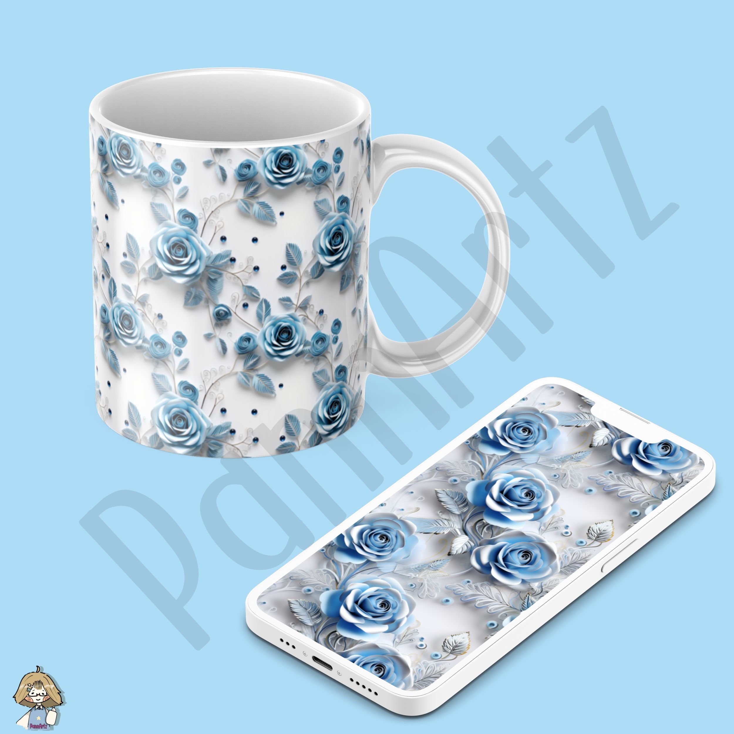 Blue Rose, Seamless Pattern, Digital Paper Pack, 3D Paper Wrap ...