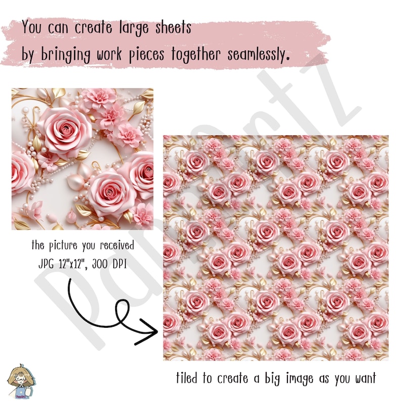 Pink Rose Seamless Pattern, Digital Paper, Gift Wrapping, Commercial ...