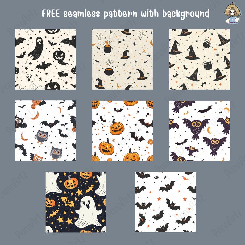 Cute Halloween Transparent Seamless Pattern, Digital Paper, Commercial ...