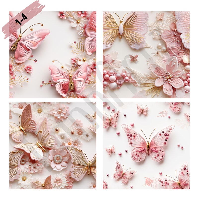 Pink Butterfly Seamless Pattern, Digital Paper Pack, 3D Paper Wrap ...