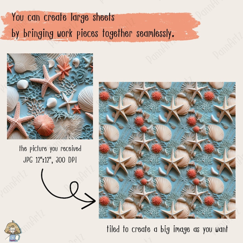 Starfish and Shell Seamless Pattern, Digital Paper, Commercial Use ...