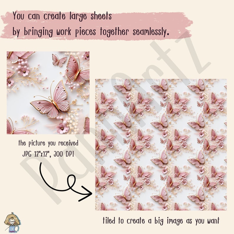 Pink Butterfly Seamless Pattern, Digital Paper, 3D Paper Wrap ...