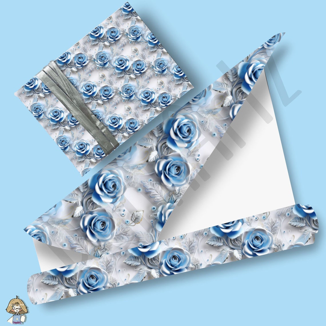Blue Rose Seamless Pattern, Floral Digital Paper, Blue Flower ...