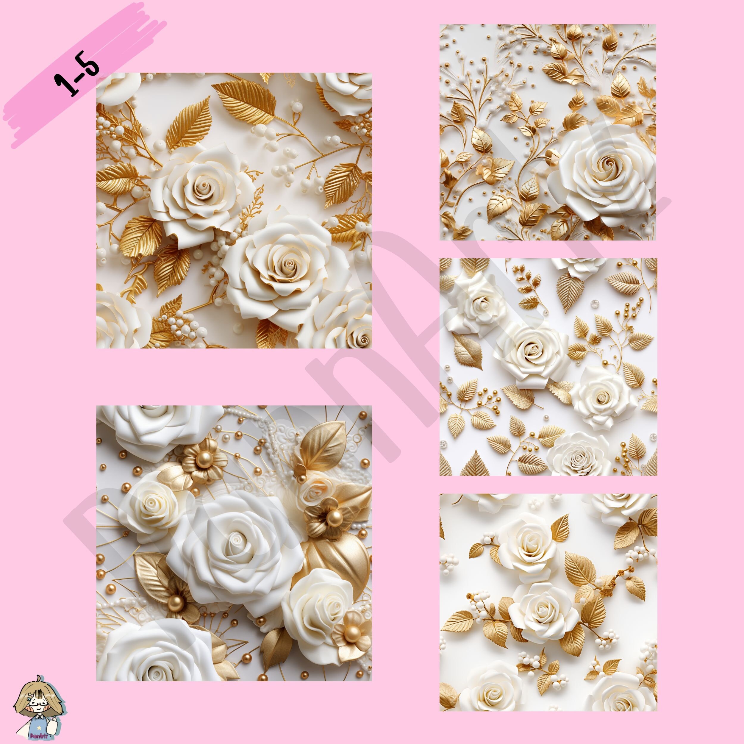 White Rose, Seamless Pattern, Digital Paper Pack, 3D Paper Wrap ...