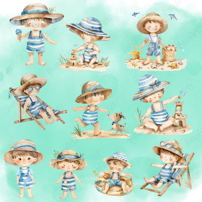 Cute Child in Summer Clipart, Children Clipart, Funny Summer, Kid ...