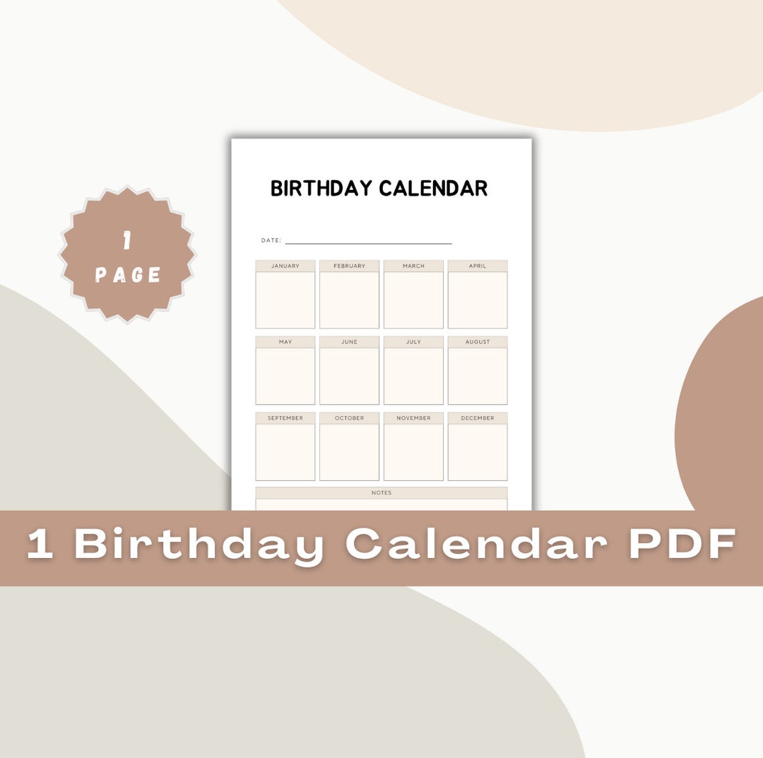 Printable BIRTHDAY CALENDAR PLANNER in Pdf Format Editable Special ...