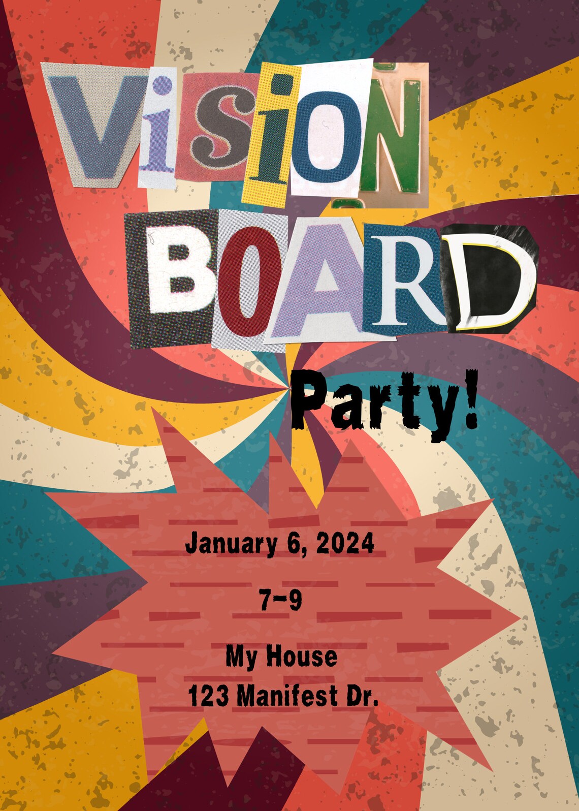 Retro Vision Board Party Invite Printable Template | Vintage-inspired ...