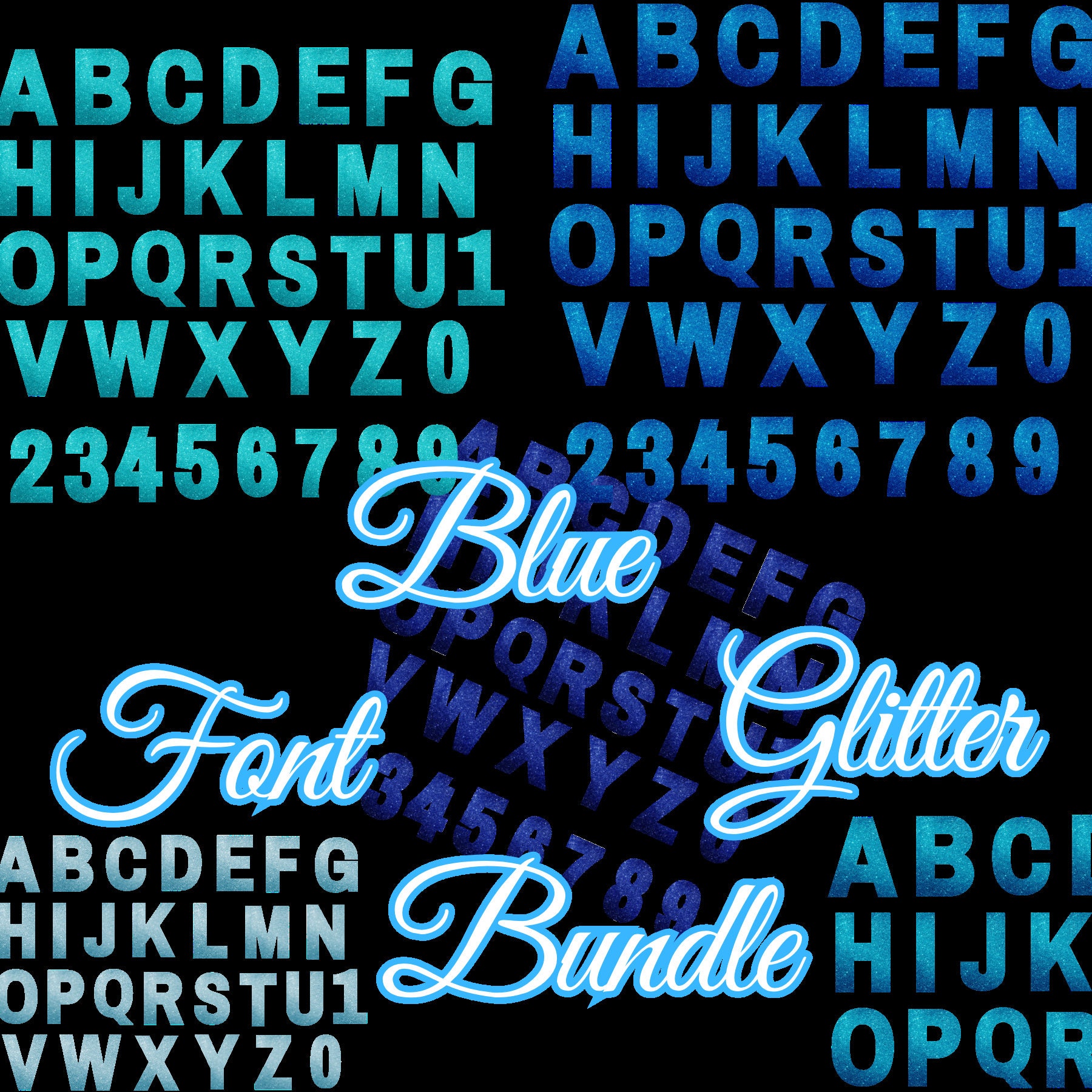 Blue Glitter Font Bundle, ABC 123. PNG File. - Etsy