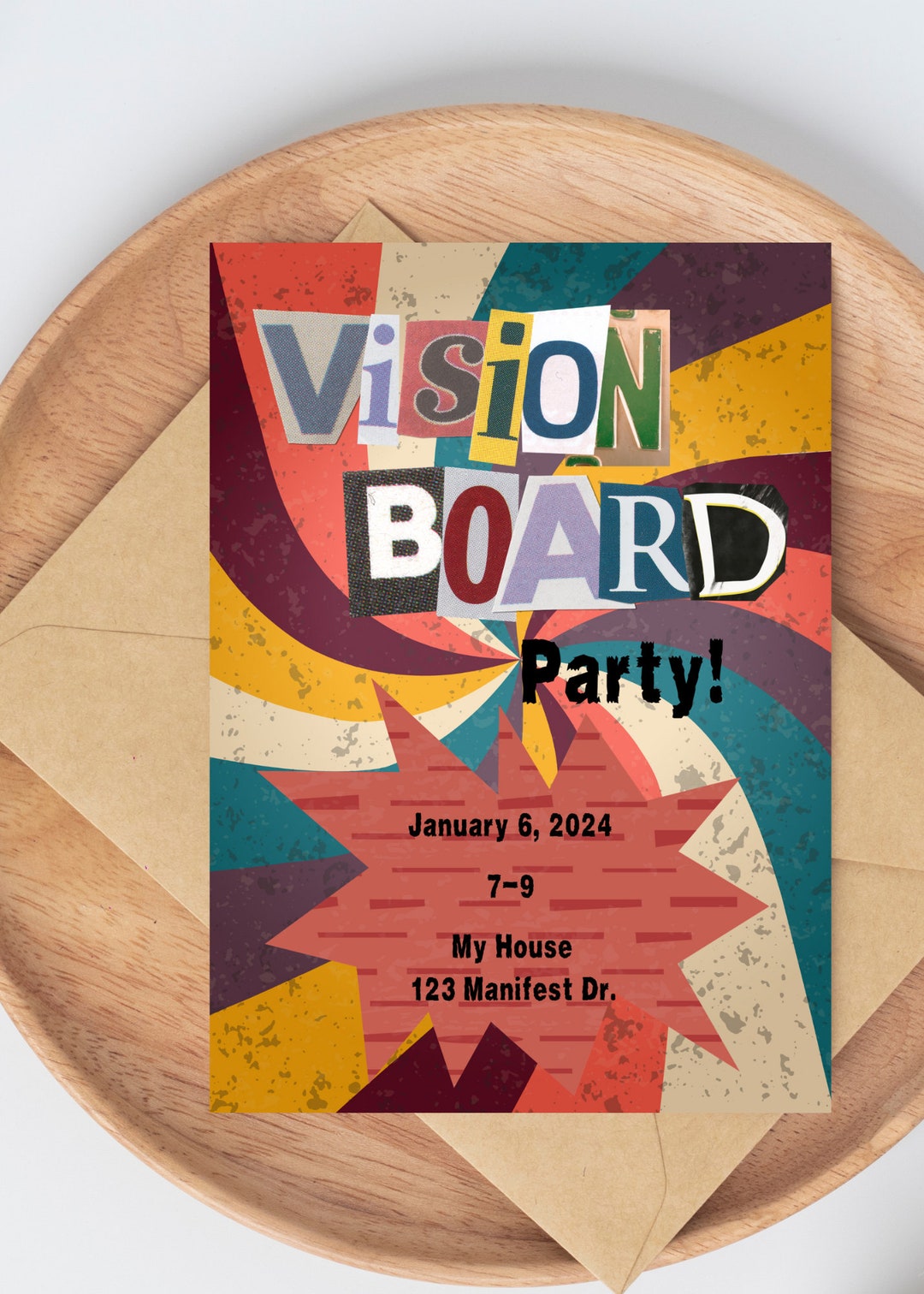 Retro Vision Board Party Invite Printable Template | Vintage-inspired ...