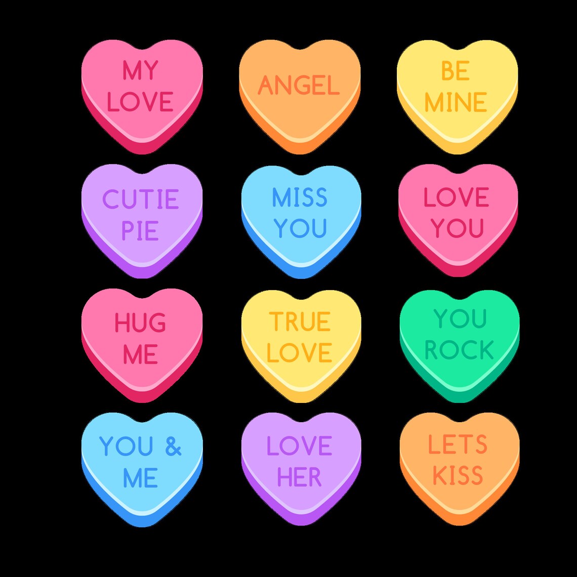 Valentines Day PNG, Valentine's Day SVG Conversation Hearts Digital PNG ...