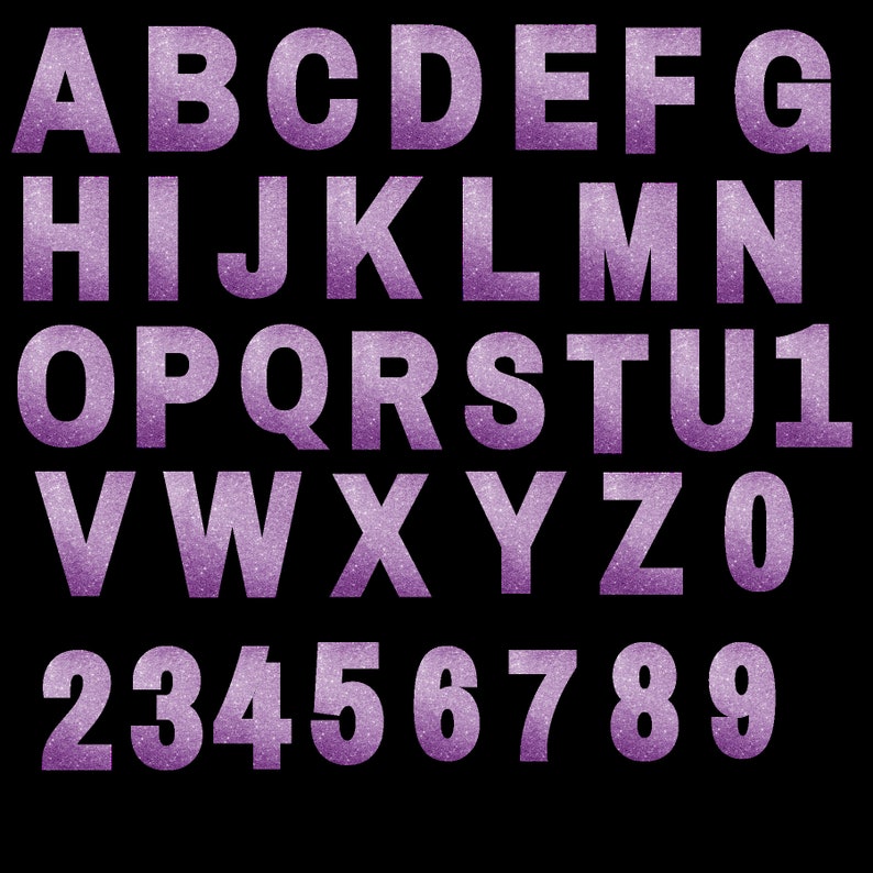 Purple Glitter Font Bundle, ABC 123. PNG File. - Etsy