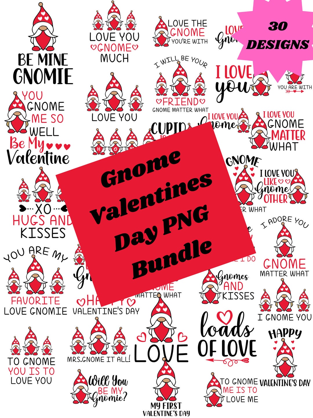 Gnome Valentines Day PNG Bundle- 30 Images! - Etsy