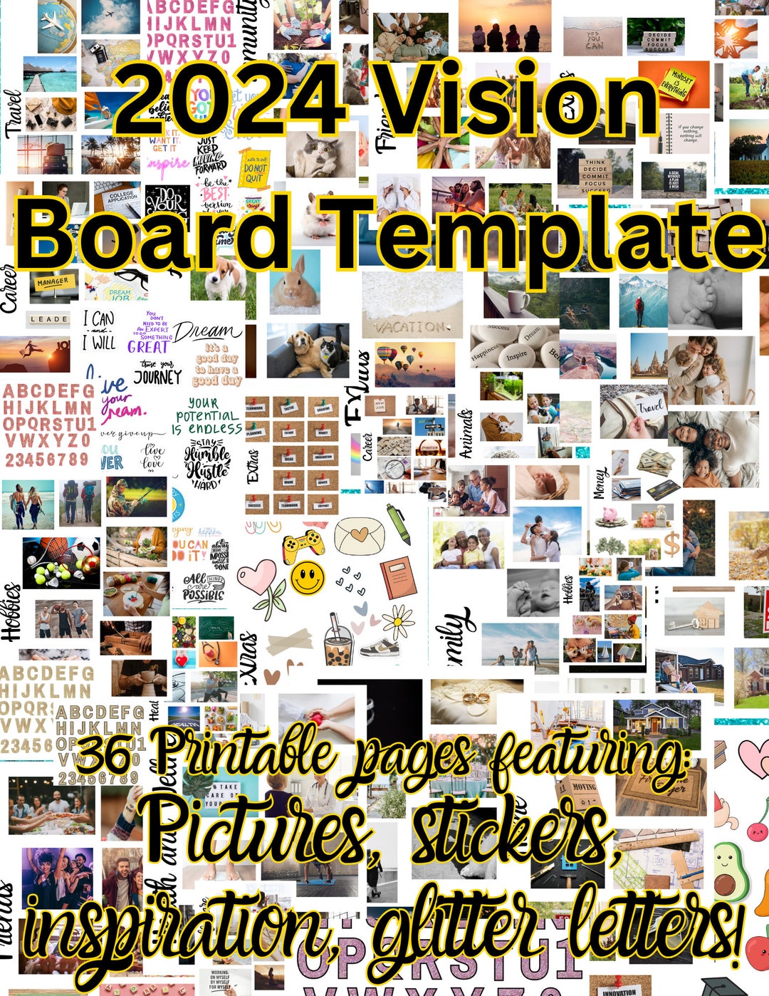 2024 Vision Board Kit With Printable Words, Images, Glitter, Letters ...