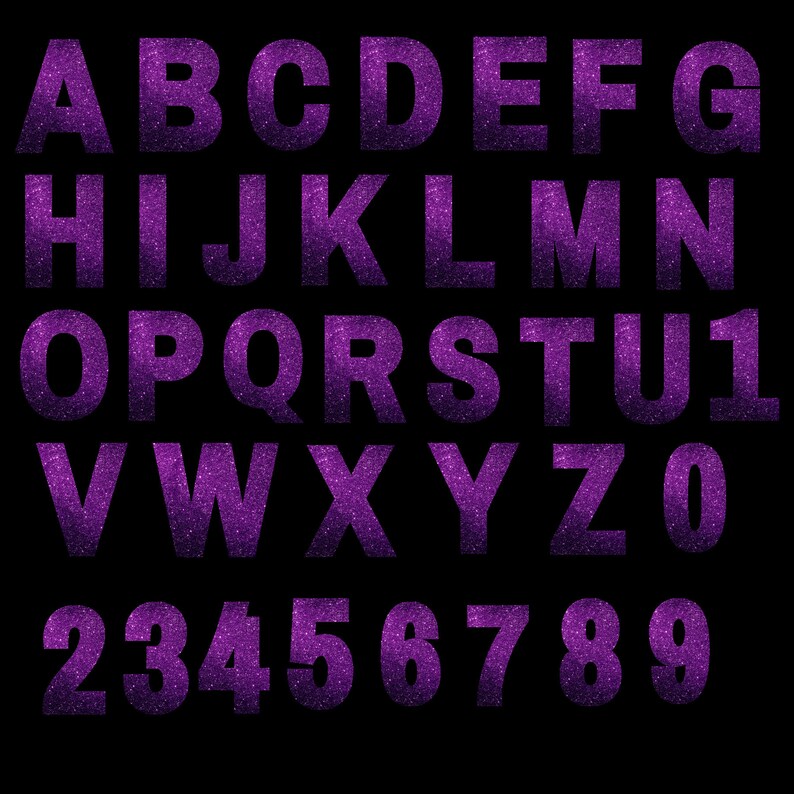 Purple Glitter Font Bundle, ABC 123. PNG File. - Etsy