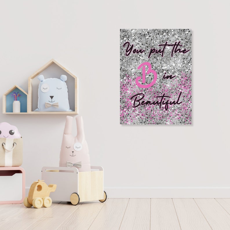 Inspirational Glitter Coquette Pink Bow Print Poster- Stretched Canvas ...