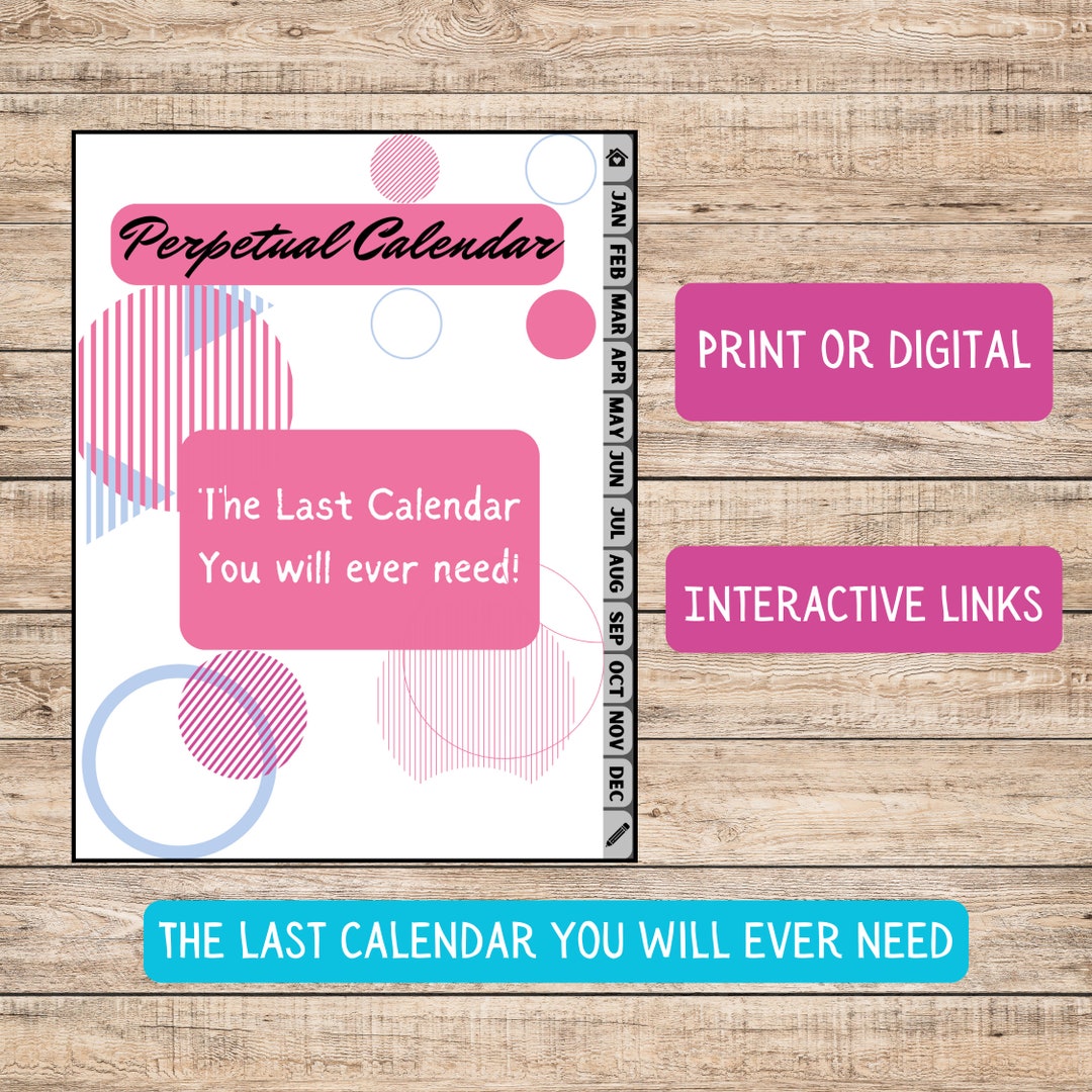 Perpetual Calendar- Digital Calendar, Perpetual Planner Featuring a ...