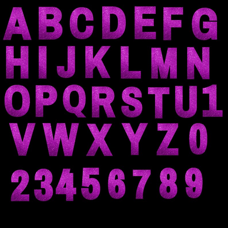 Purple Glitter Font Bundle, ABC 123. PNG File. - Etsy