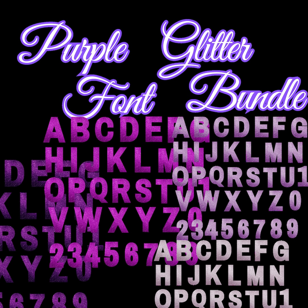 Purple Glitter Font Bundle, ABC 123. PNG File. - Etsy