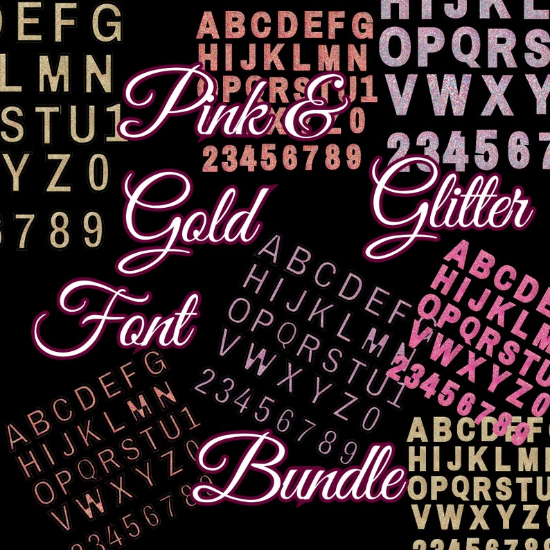 Pink and Gold Chunky Glitter Font Bundle, ABC 123. PNG File. - Etsy