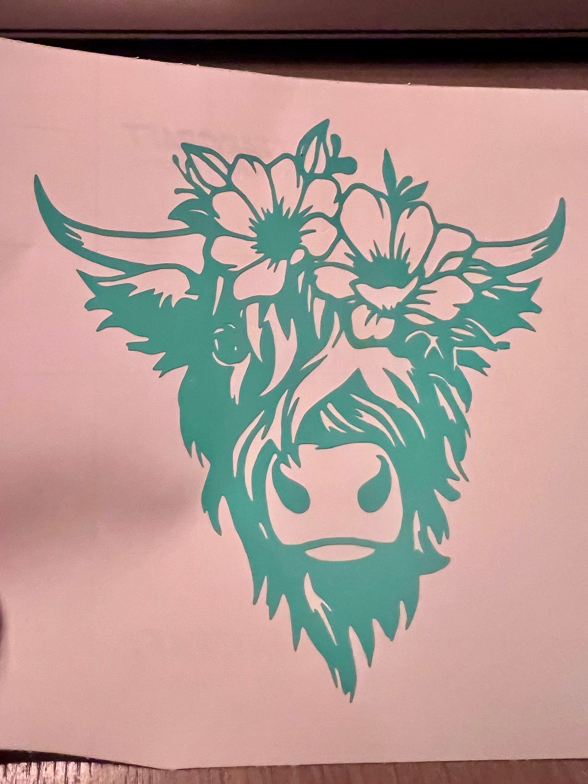 Flower Highland Cow Decal - Etsy