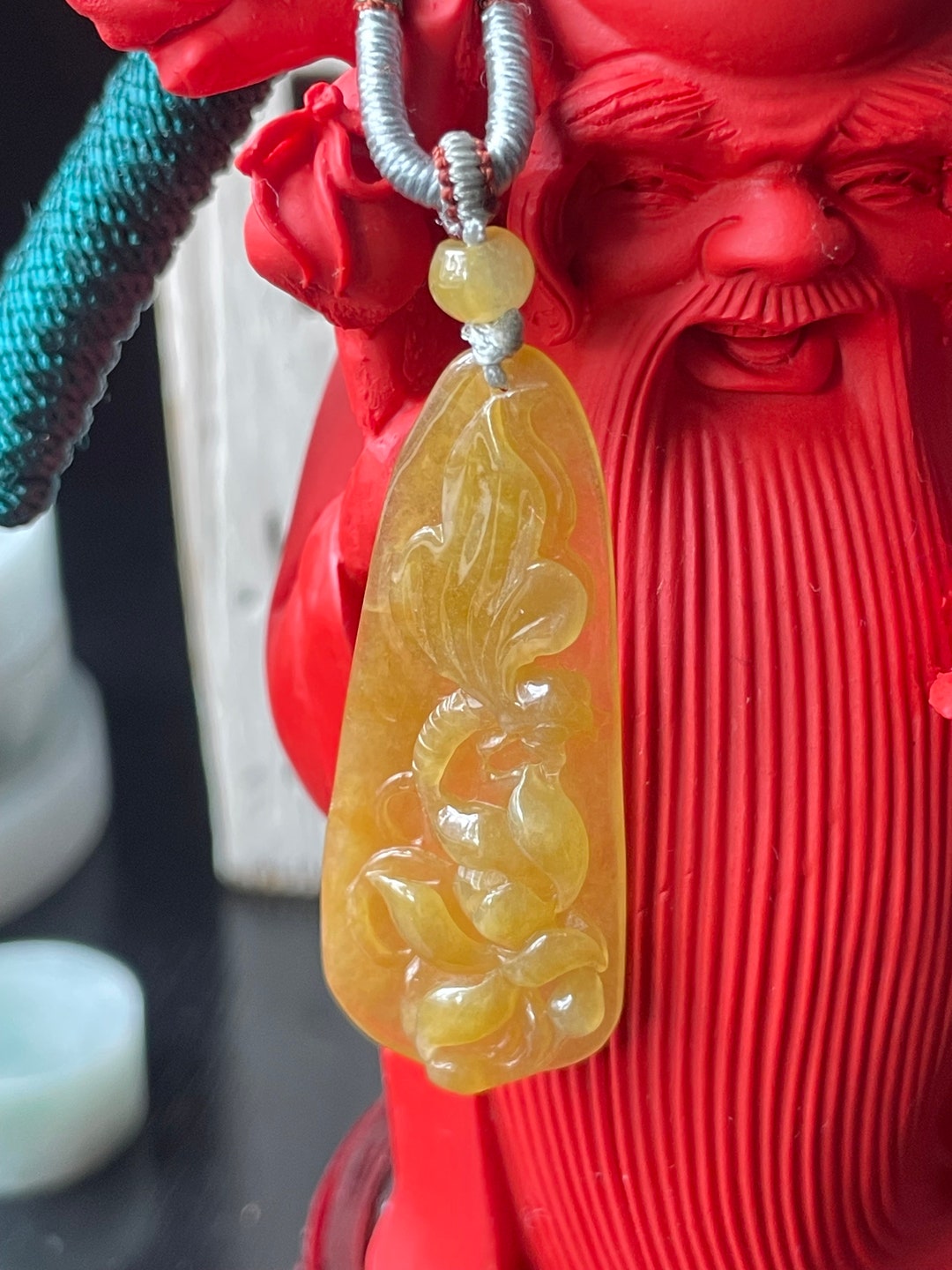Icy Yellow Jade With Flower Carving Pendant - Etsy