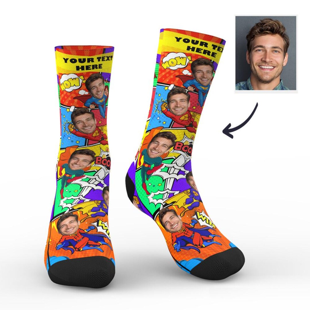 Custom Photo Socks Comic Put Any Face and Text on the Socks - Etsy