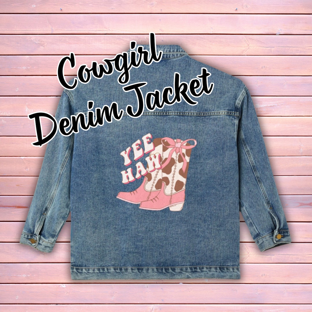 Cowgirl Denim Jacket, Yeehaw Country Western Jacket With Pink Boots - Etsy