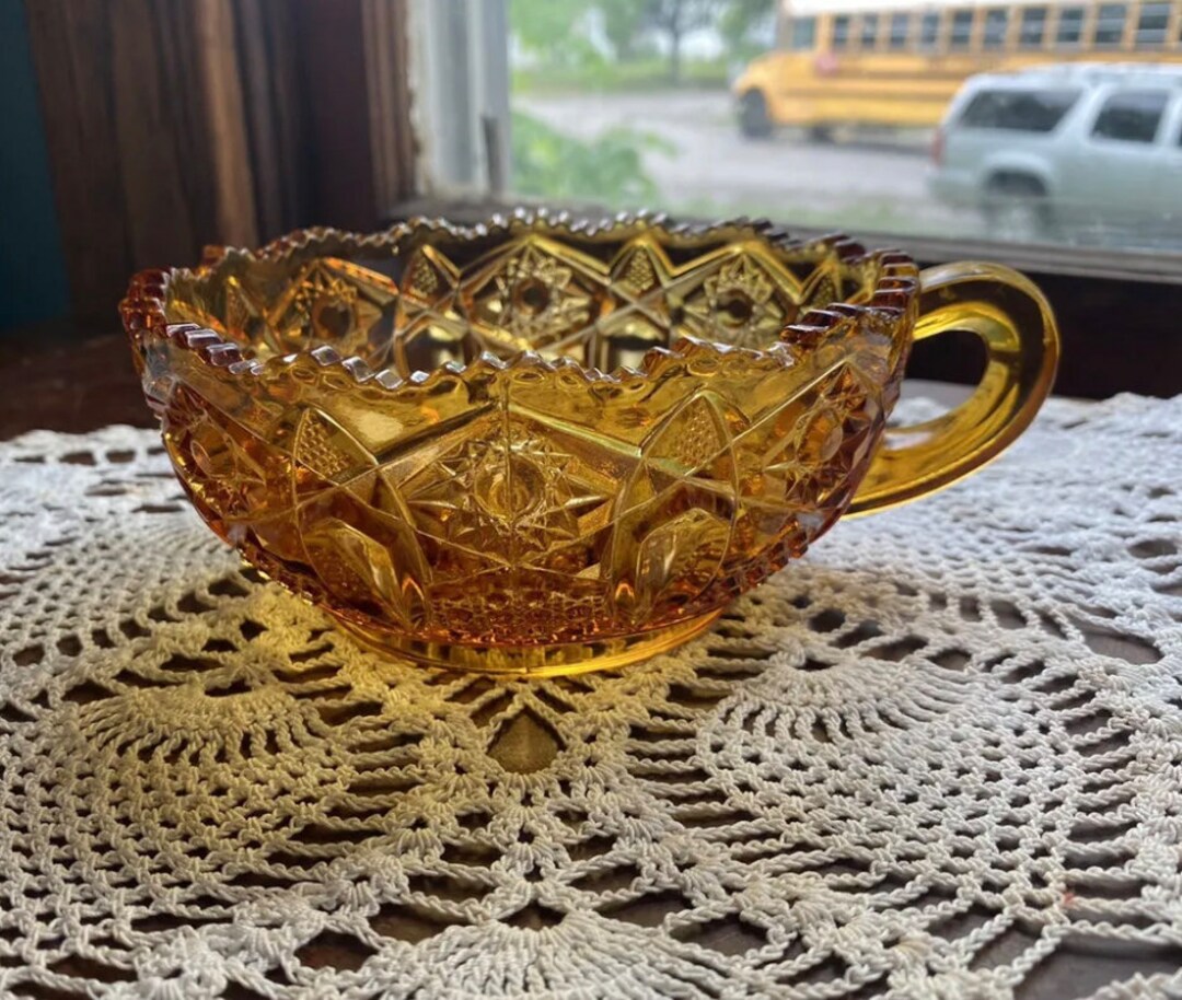 Vintage L. E. Smith Amber Quintec Pattern Handled Nappy Candy/nut Dish ...