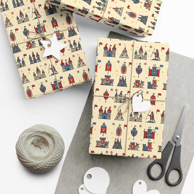 Medieval Castle & Royal Characters Wrapping Paper - Knight and Princess ...