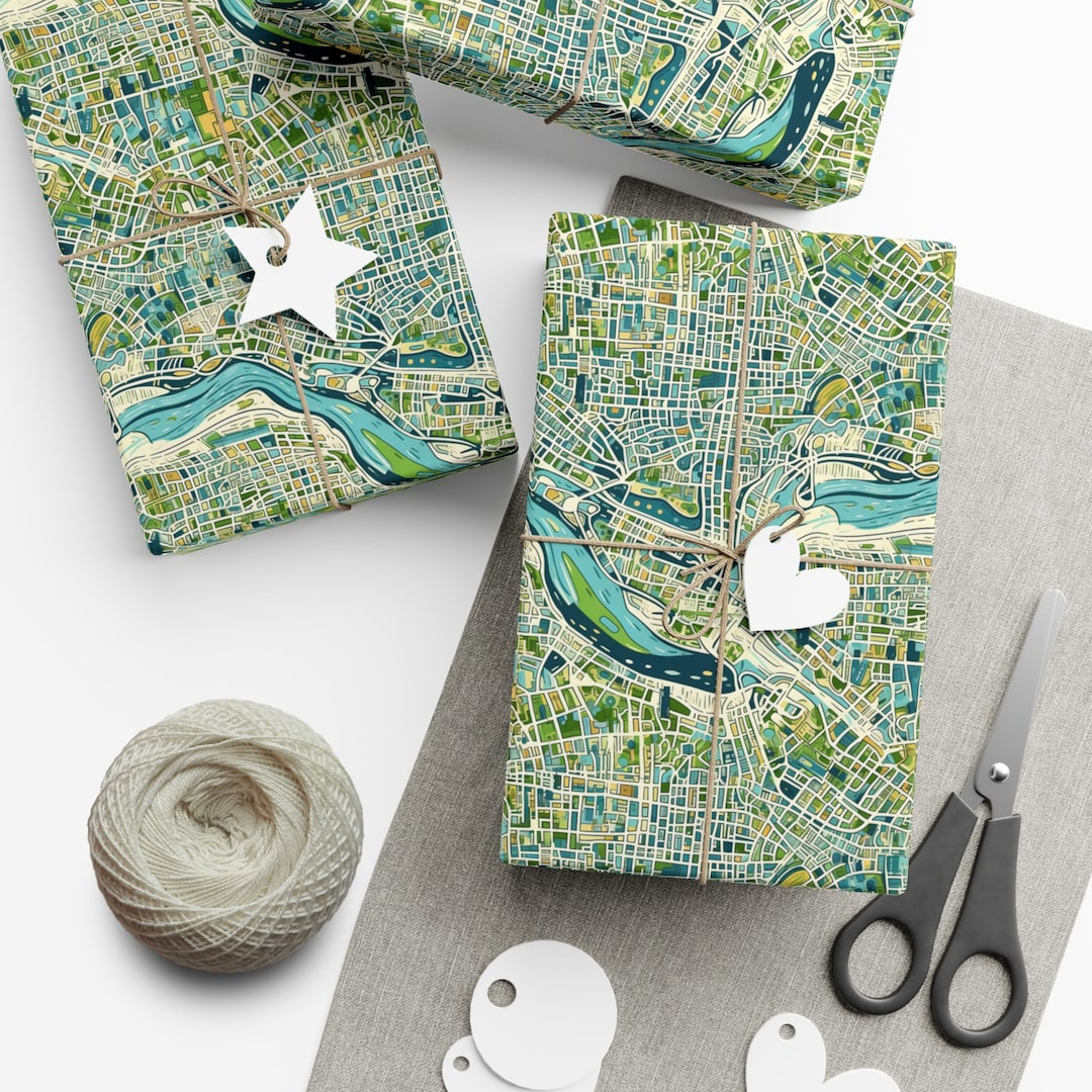 Vintage City Map Wrapping Paper Aerial View Design, Ideal for Urban ...