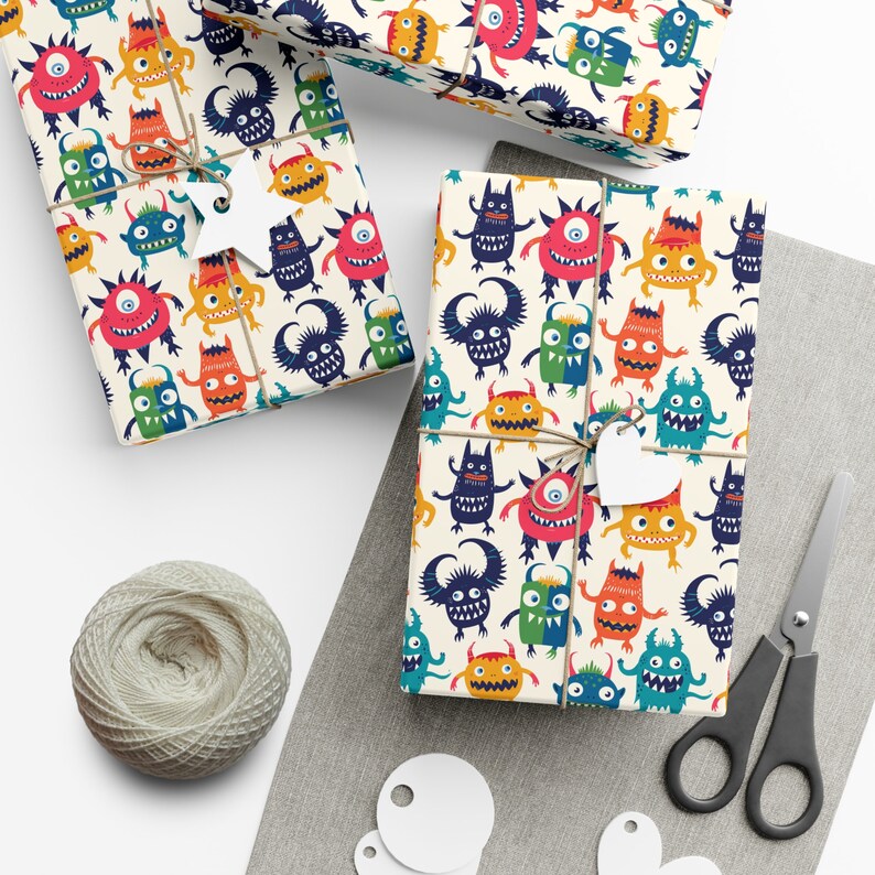 Funny Cute Monsters Wrapping Paper - Colorful & Playful, Perfect for ...