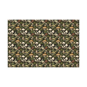 Enchanted Forest Mushrooms & Foliage Wrapping Paper - Black Background ...