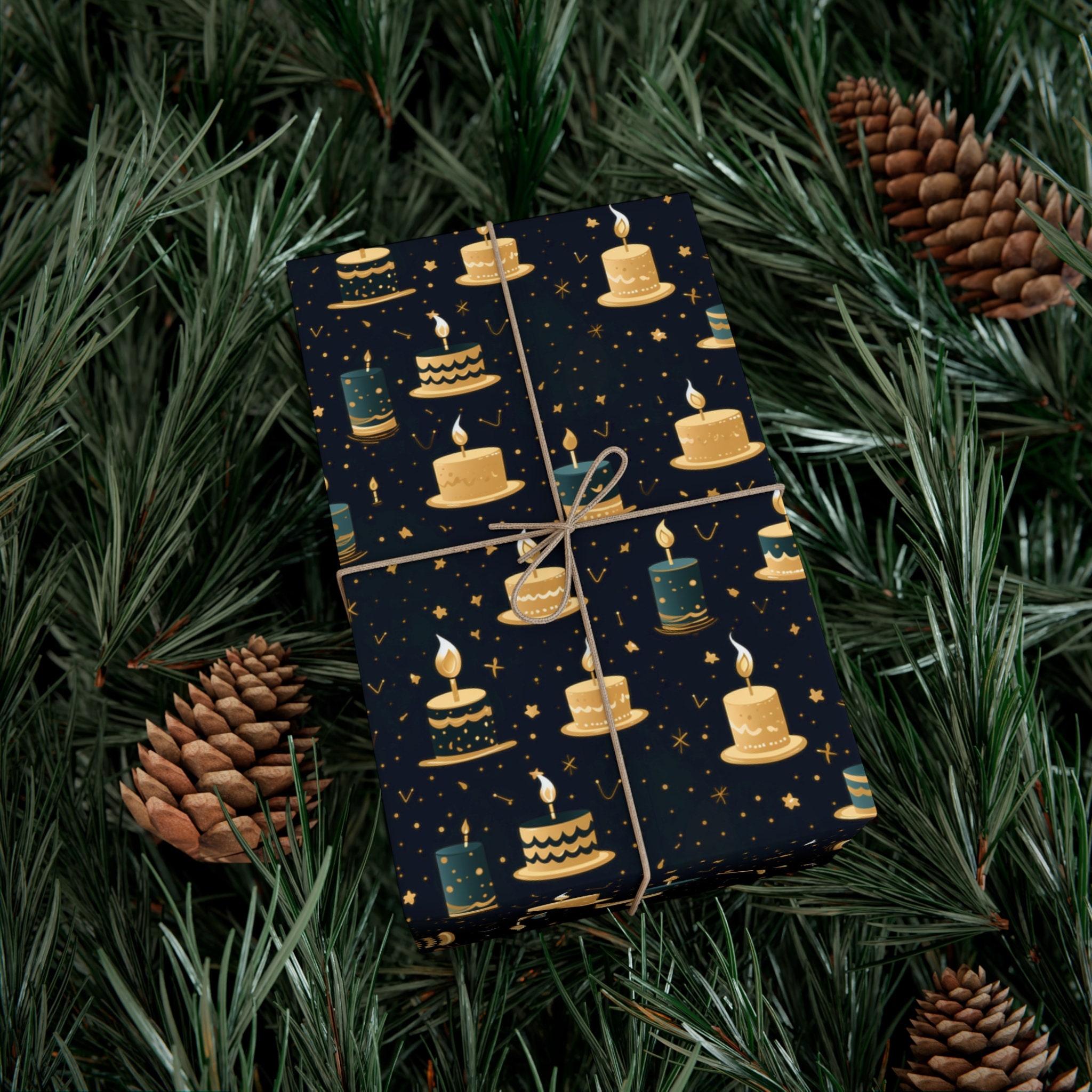 Elegant Black & Gold Birthday Cake Wrapping Paper With Candles and ...