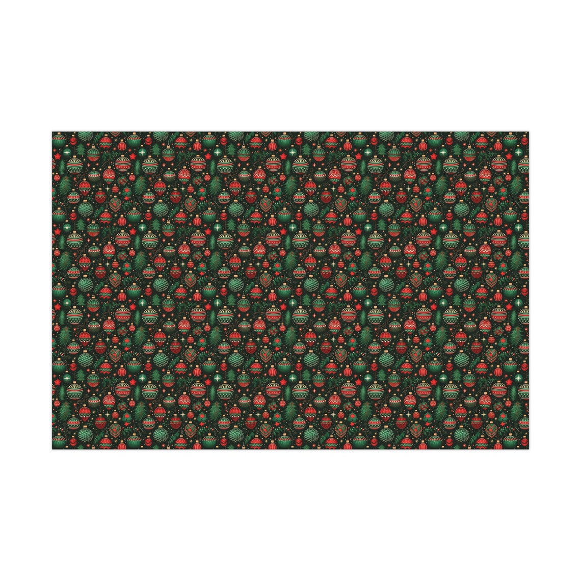 Classic Christmas Baubles Wrapping Paper, Red & Forest Green, Stars ...