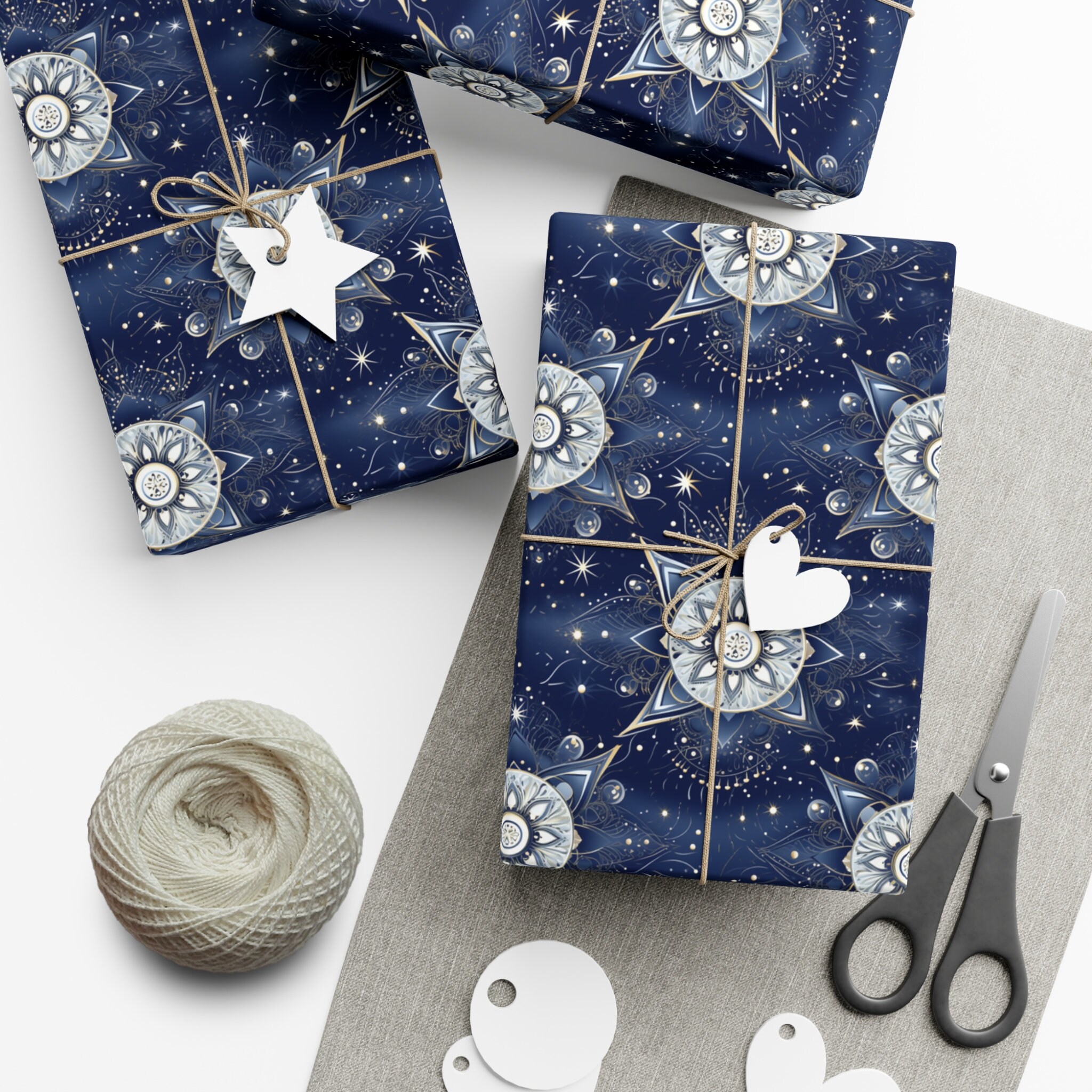 Starry Night Wrapping Paper, Single Star on Deep Blue, Eco-friendly ...