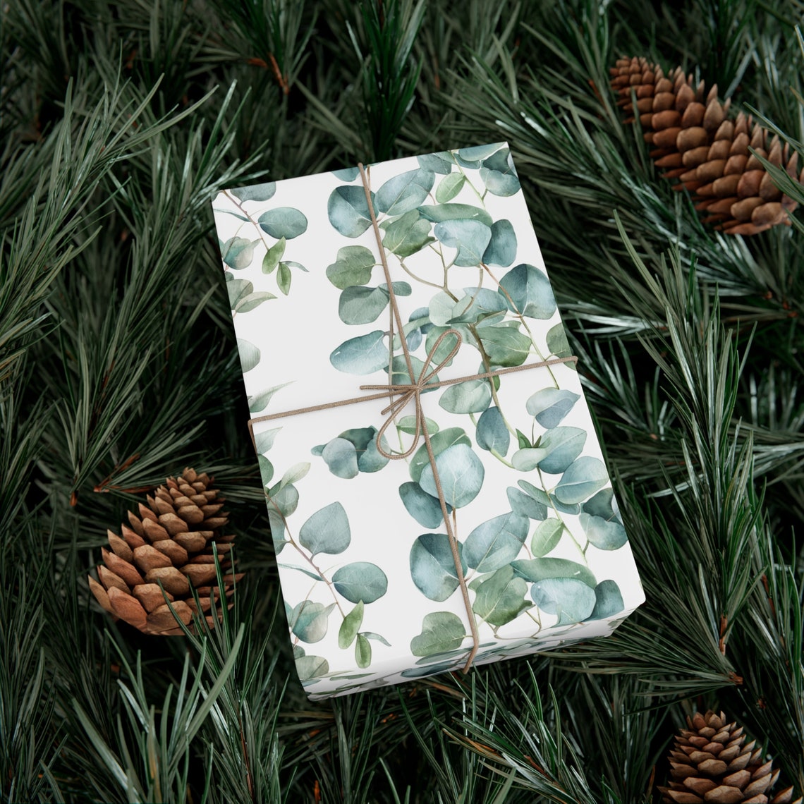 Watercolor Eucalyptus Leaves Wrapping Paper Soft Green Pastels on White ...