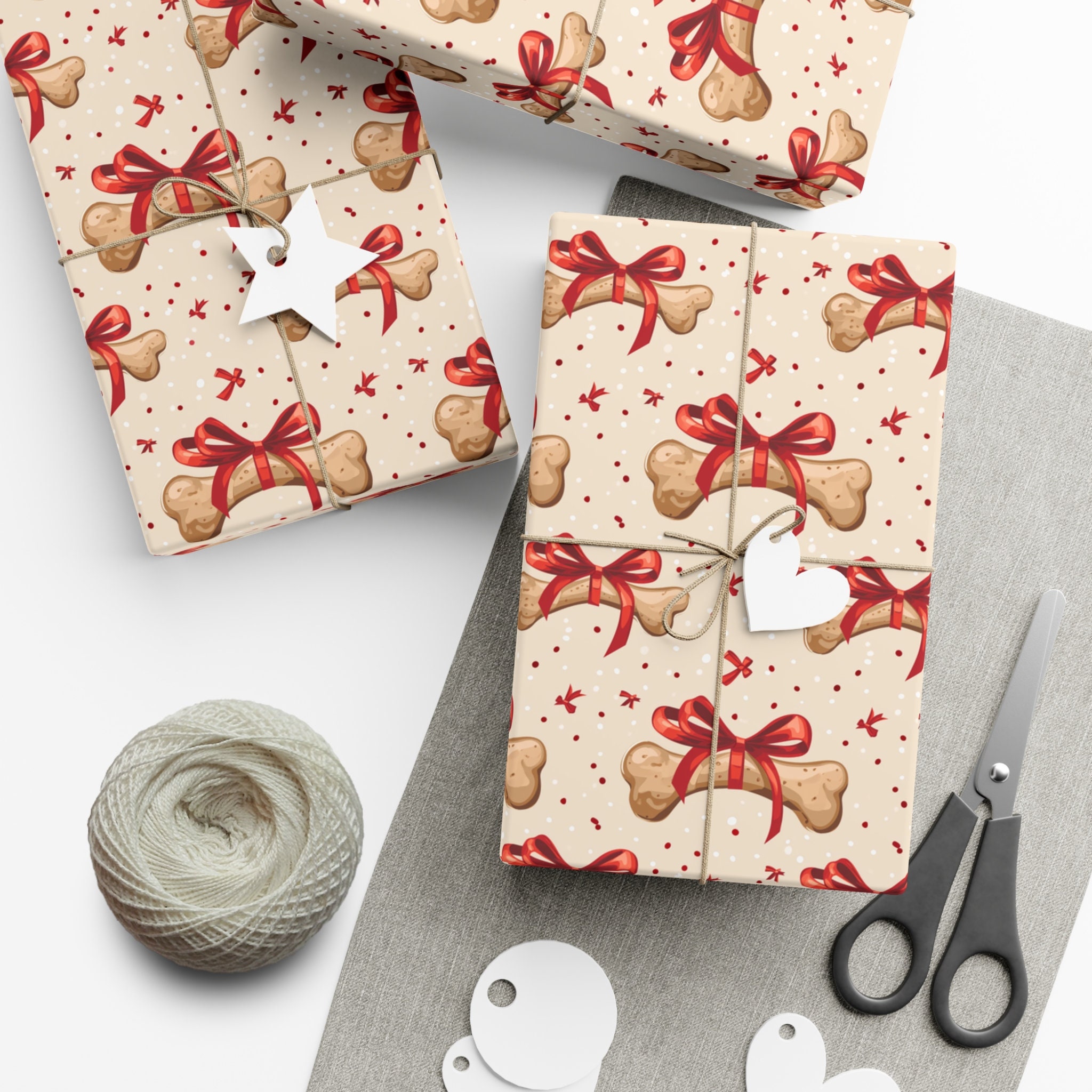 Dog Bone With Red Ribbon Wrapping Paper - Perfect for Gifts to Dogs ...