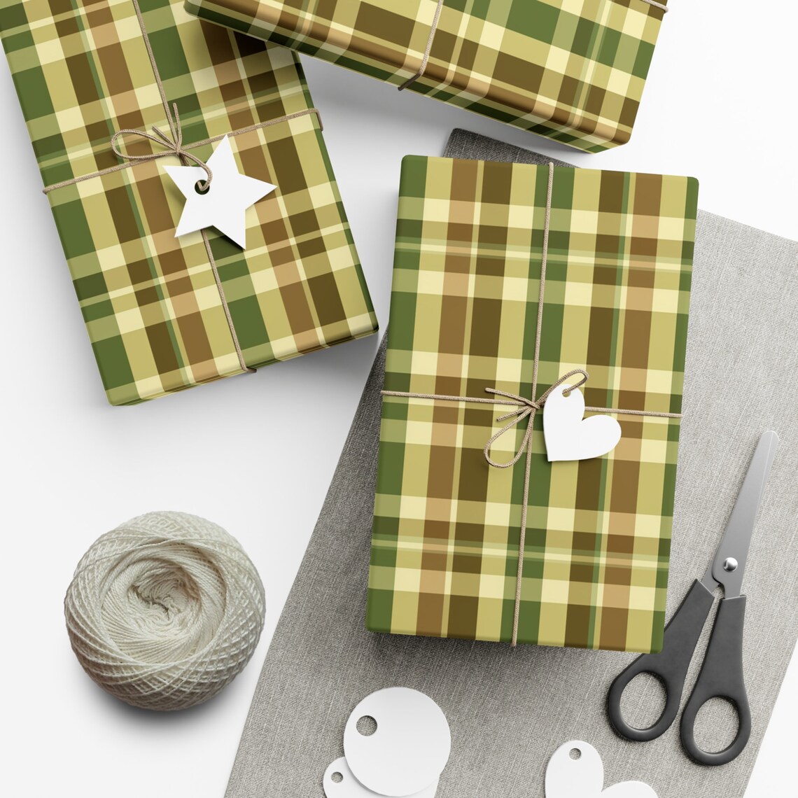 Rustic Plaid Wrapping Paper - Beige, Green, Brown Mix, Eco-friendly ...