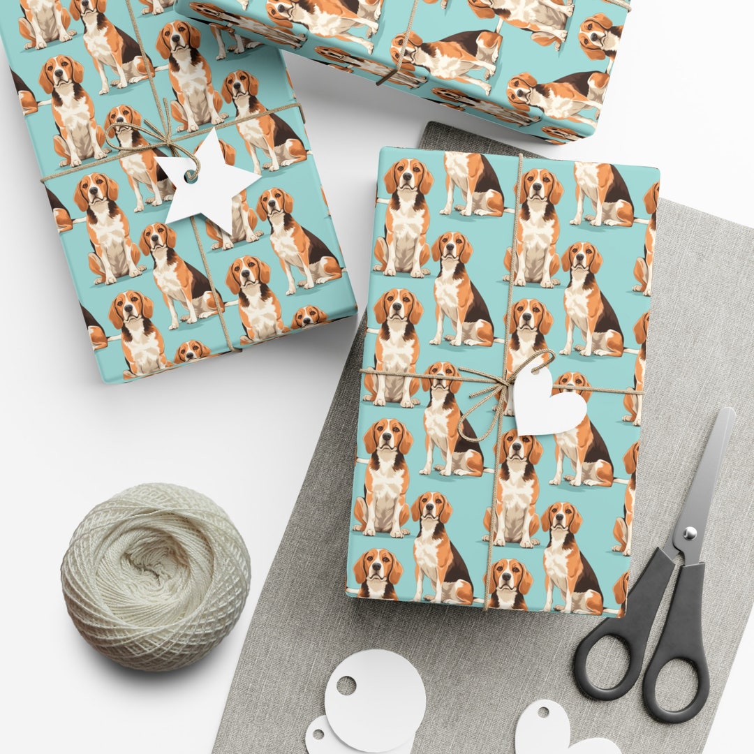 Cute Beagle Illustration Wrapping Paper - Aqua Background, Ideal for ...
