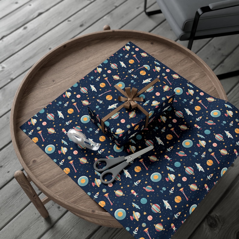 Children's Space Adventure Wrapping Paper - Stars, Planets, Rockets ...