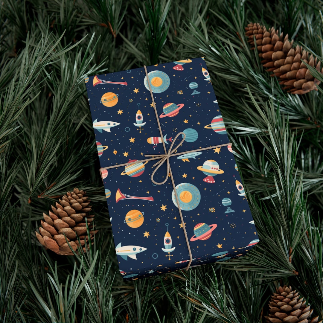 Children's Space Adventure Wrapping Paper - Stars, Planets, Rockets ...